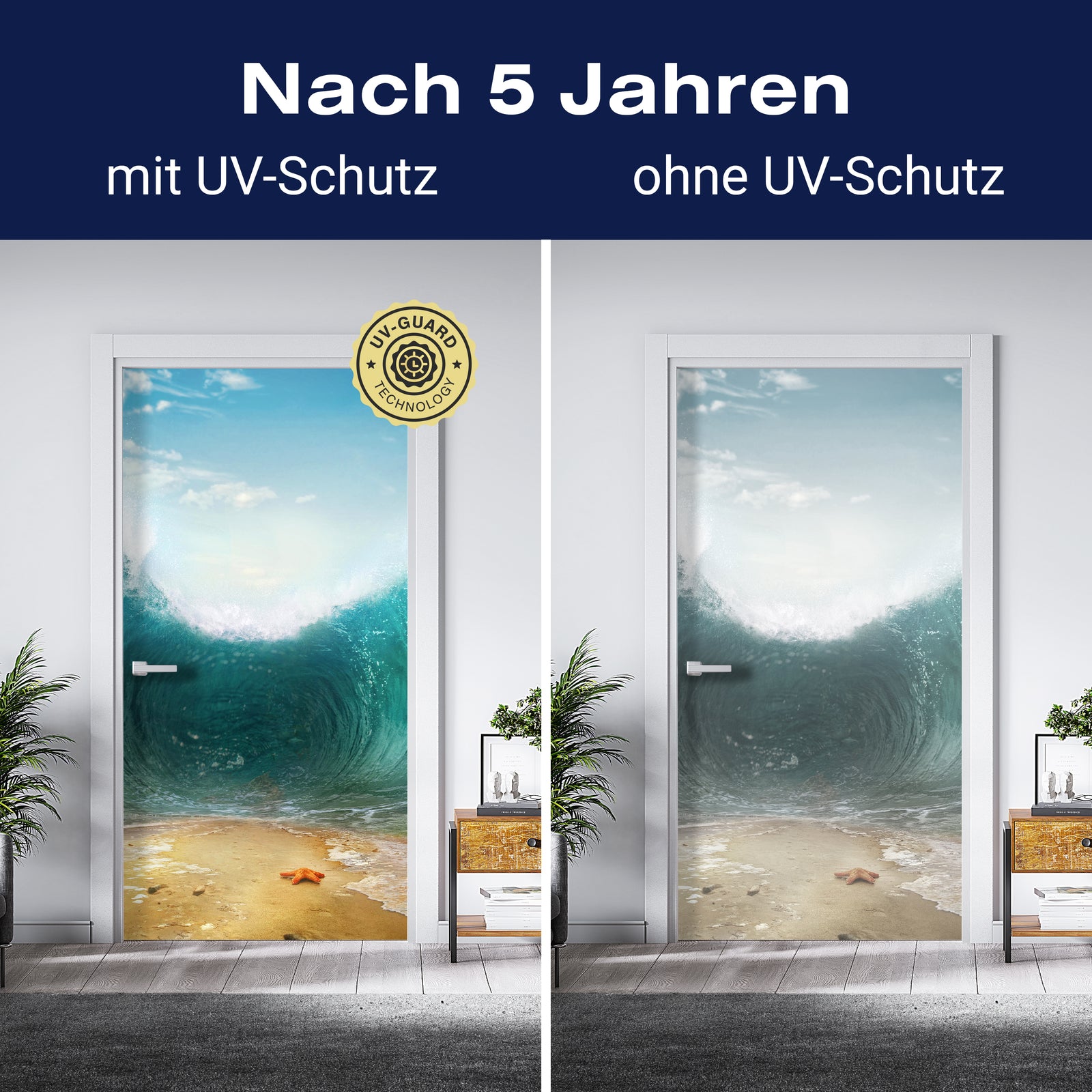 Türtapete Seestern auf Sandbank, Meer, Welle M1160