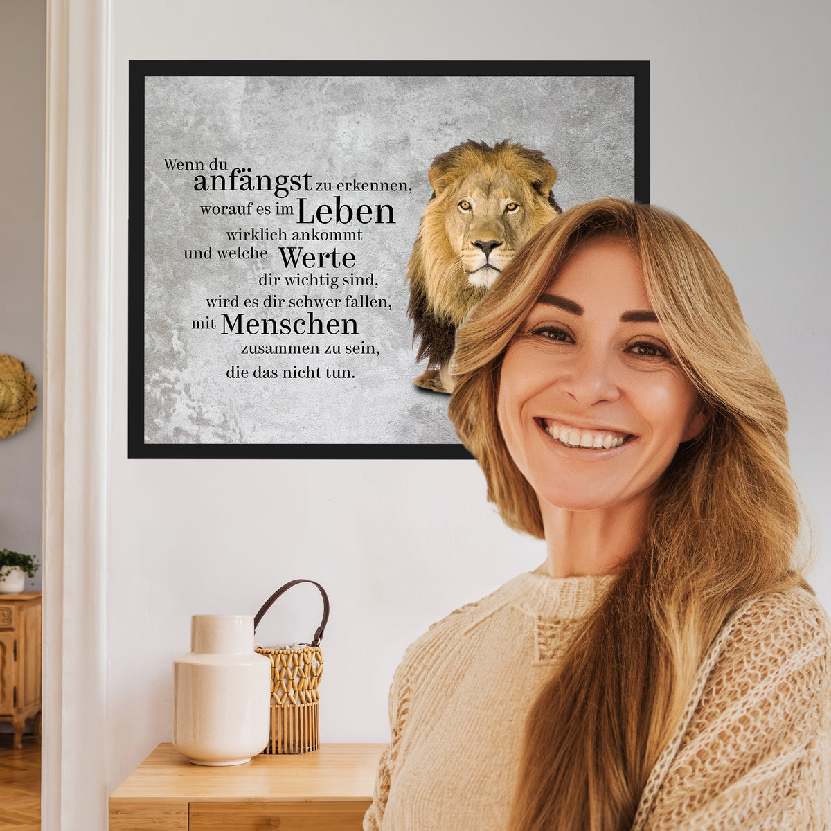 Poster Werte, Löwe, Beton, Grunge M0161